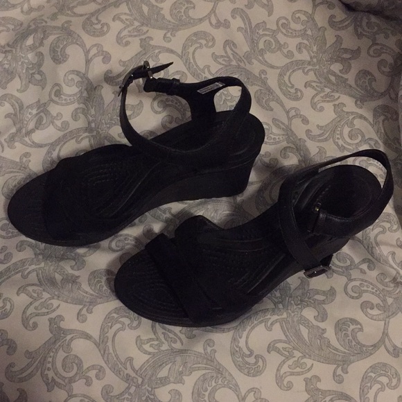 CROCS | Shoes | Black Wedge Crocs Size 6 | Poshmark